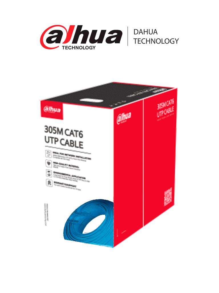BOBINA DE CABLE UTP DAHUA 100% CABRE CAT6 COLOR AZUL INTERIOR , 305 MTS, IDEAL PARA REDES Y ...